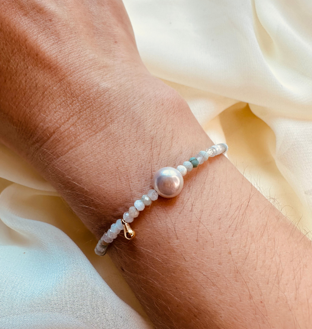 BRAZALETE AGUMARINA & PERLA – Prusten Anillos Únicos